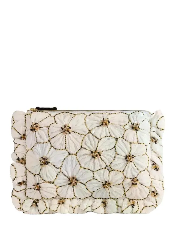 La DoubleJ Floral-embroidered Clutch - White