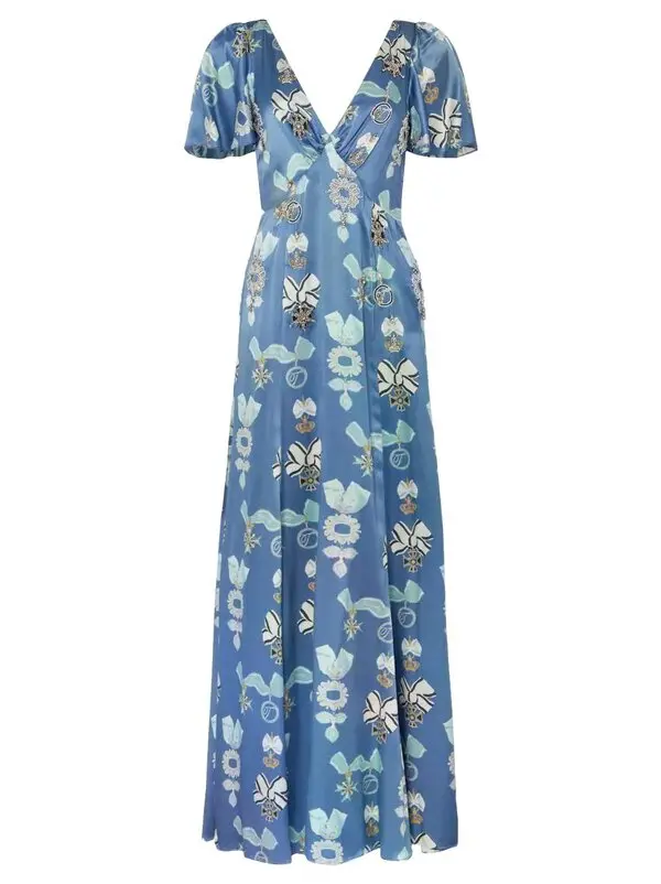 TEMPERLEY LONDON Reina Bow-print Dress - Blue