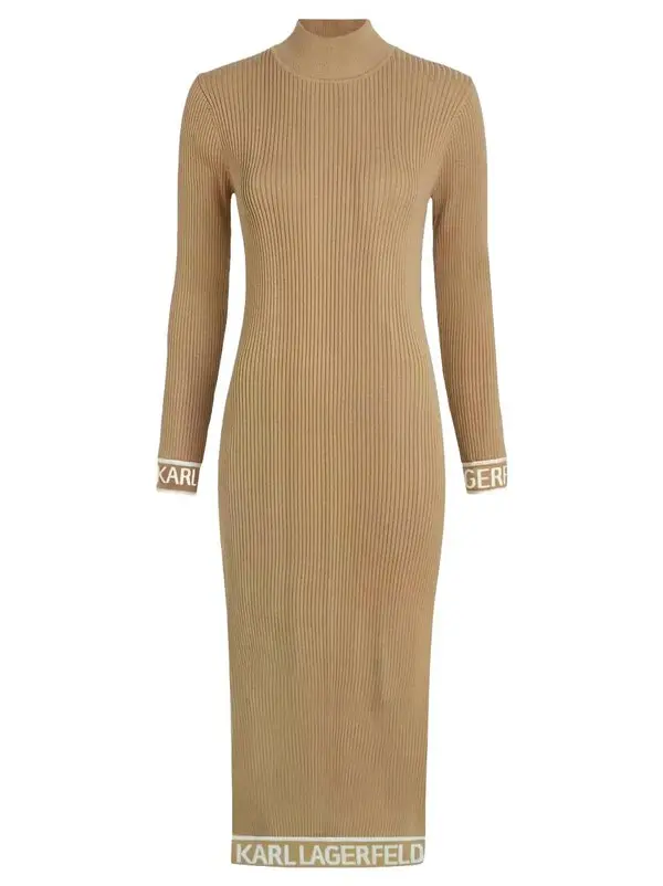 Karl Lagerfeld Logo-trim Ribbed Midi Dress - Brown