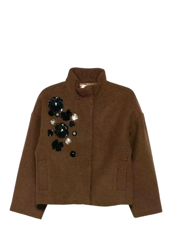 PSOPHIA Floral-appliqué Wool Jacket - Brown