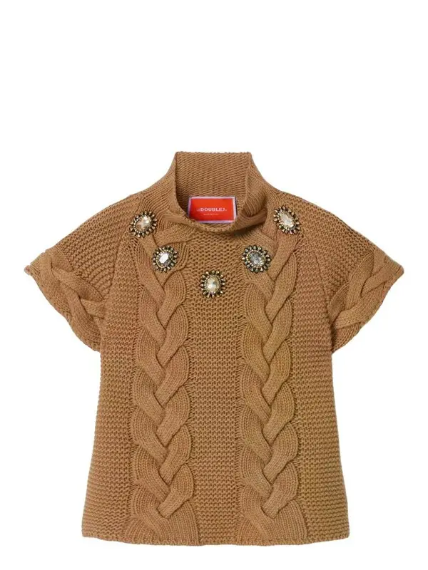 La DoubleJ Cable-knit Short-sleeve Sweater - Brown