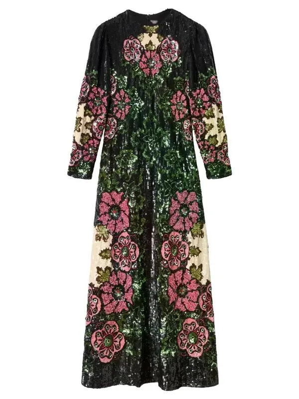 La DoubleJ Sequin-embroidered Floral Maxi Dress - Black