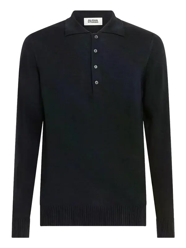 Alpha Studio Long Sleeve Polo Shirt - Blue