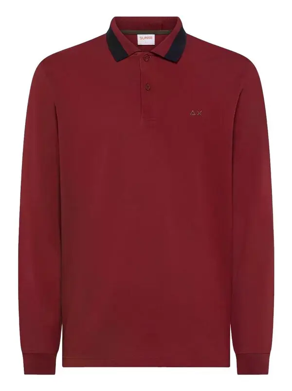 SUN 68 Elbow Patch Long-sleeve Polo Shirt - Red