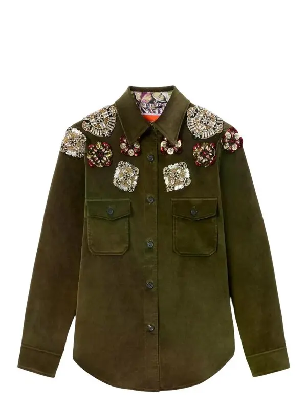 La DoubleJ Embroidered Velvet Jacket - Green