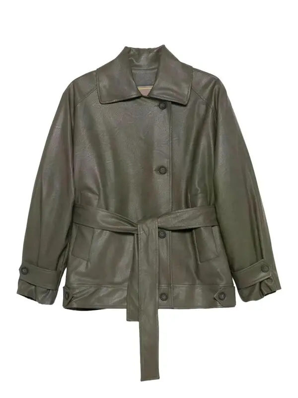 THE M Belted Leather Jacket - Green