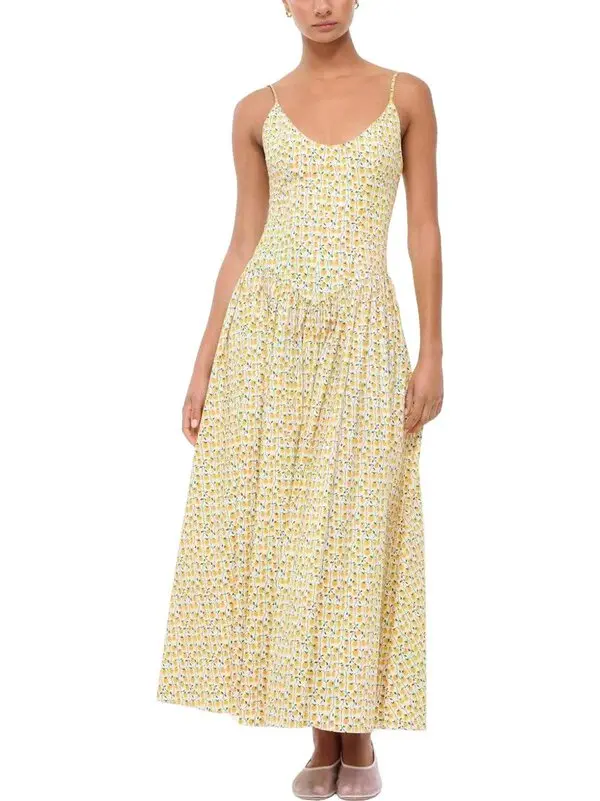 Staud Dena Floral-print Midi Dress - Yellow