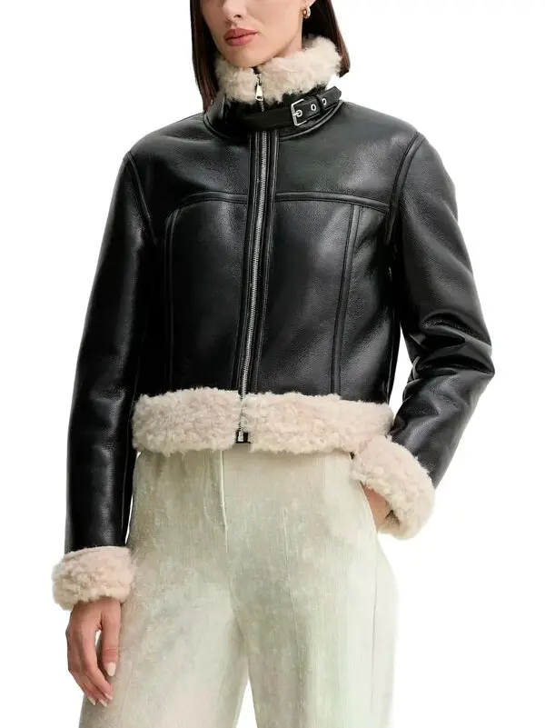 TWINSET Zip-up Faux Fur Jacket - Black