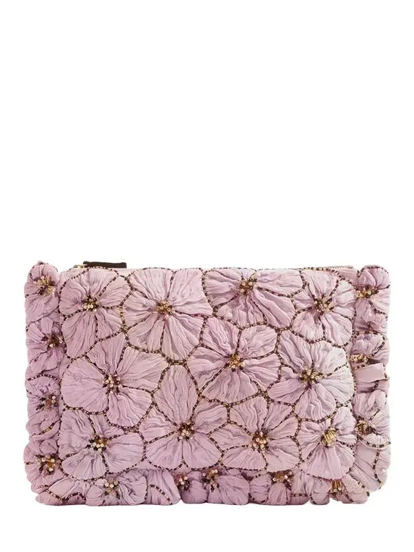 La DoubleJ Floral-embroidered Clutch Bag - Pink