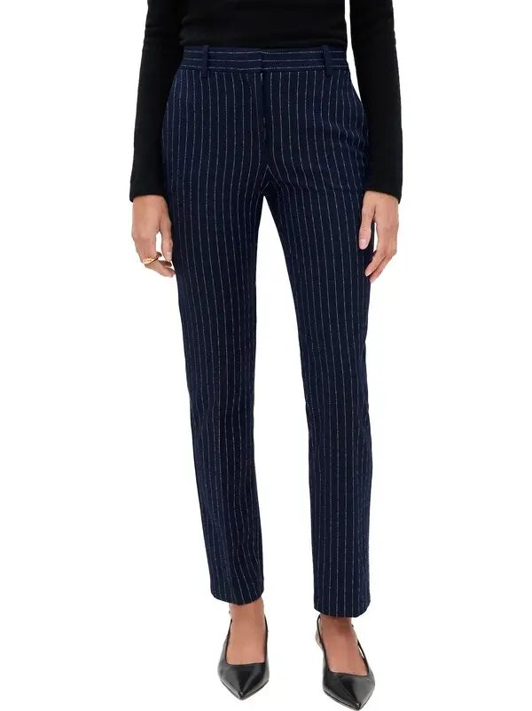 Theory Slim Leg Stripe Print Pants - Navy Multi