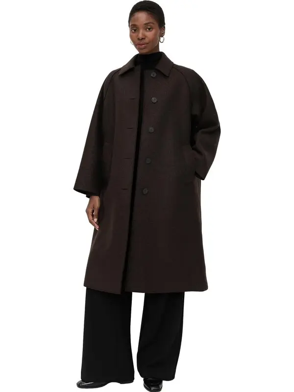 Harris Wharf London Balmacaan Pressed Wool Coat With Quilted Lining - Dark Brown