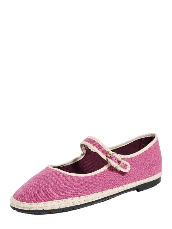 FLABELUS Ariadna Linen Mary Jane Flats - Pink/light Beige