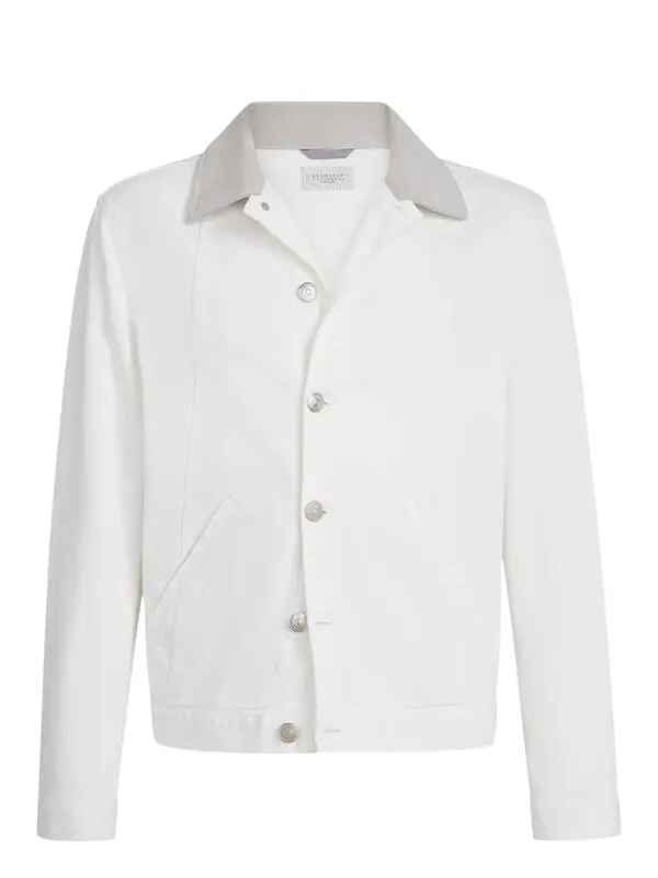 Brunello Cucinelli Denim Leather-collar Jacket - White