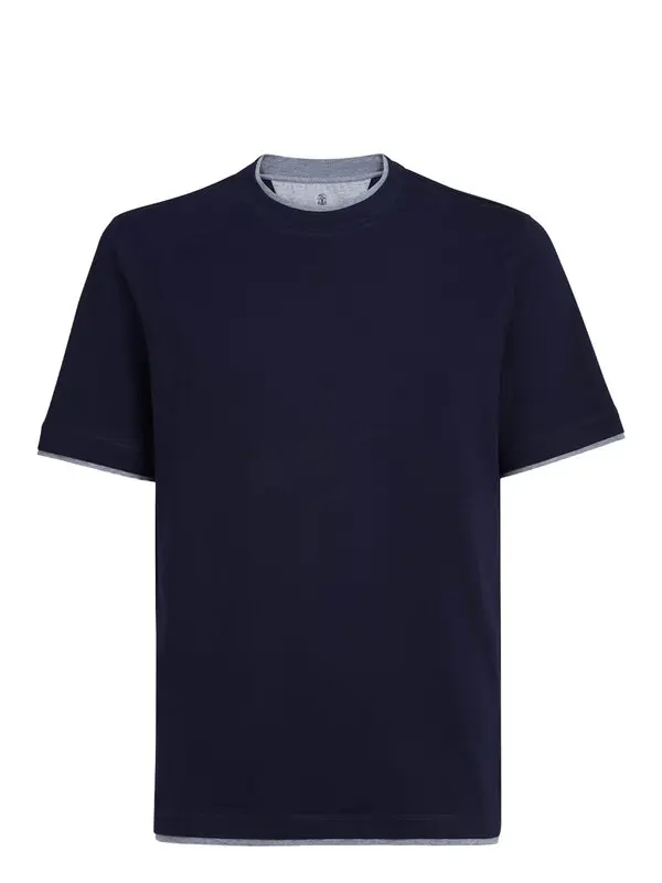 Brunello Cucinelli Cotton Faux-layered T-shirt - Blue