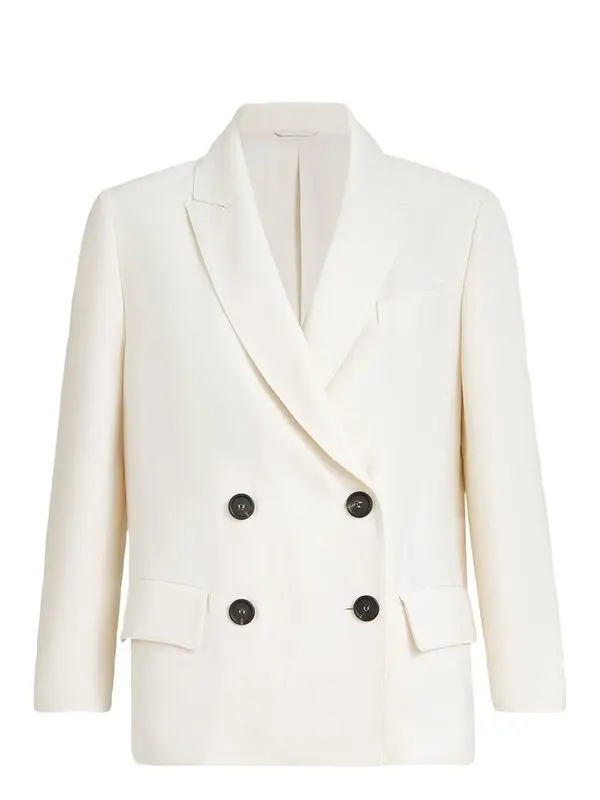 Brunello Cucinelli Twill Double-breasted Blazer - White