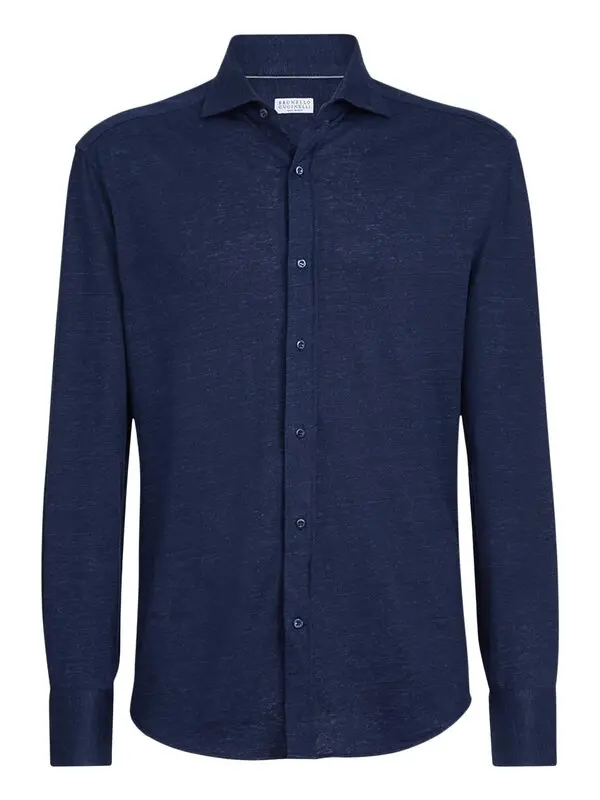 Brunello Cucinelli Linen-cotton Jersey Shirt - Blue
