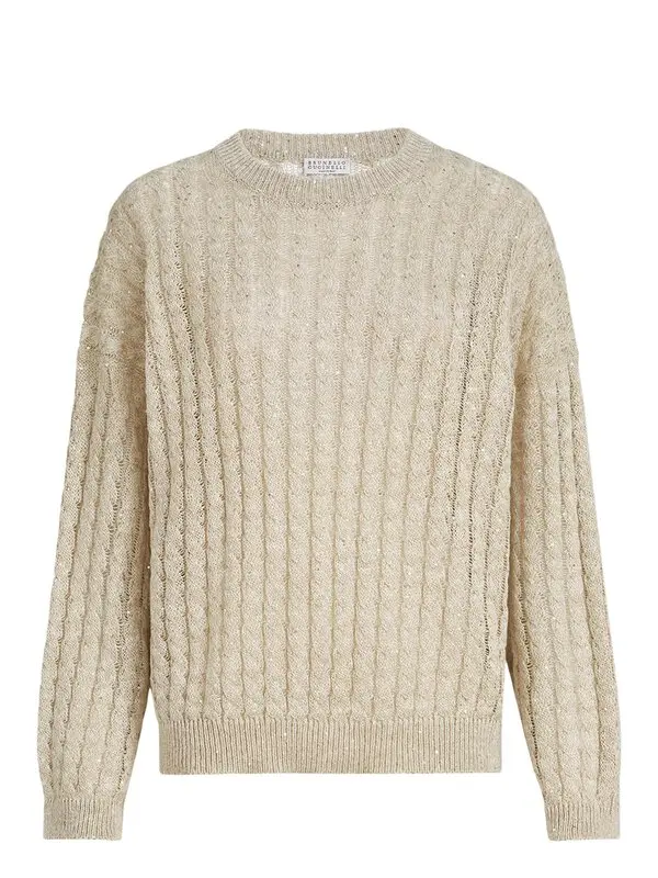 Brunello Cucinelli Linen-blend Cable Knit Sweater - Beige