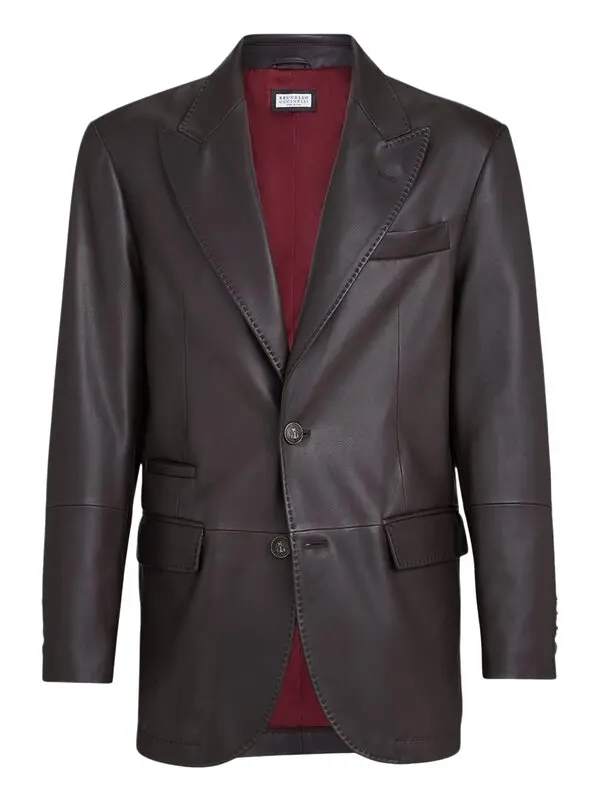 Brunello Cucinelli Leather Single-breasted Blazer - Brown