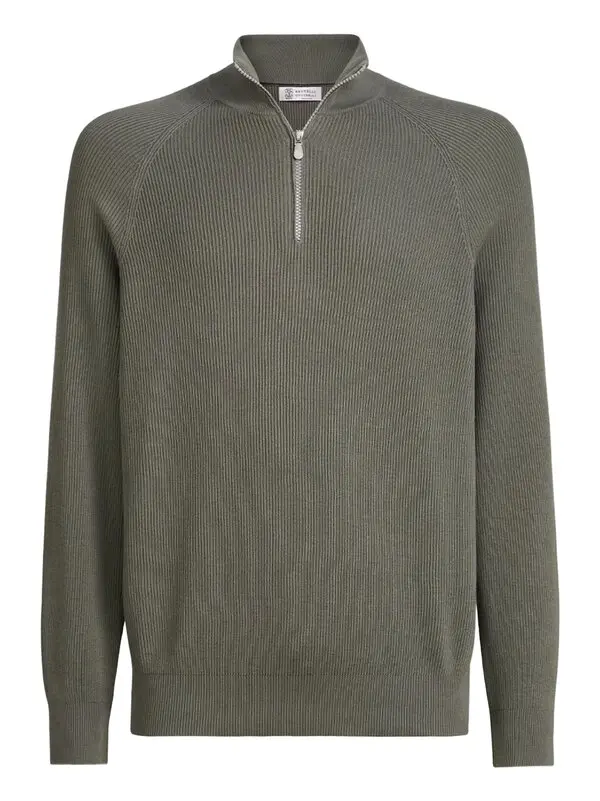 Brunello Cucinelli Cotton Quarter-zip Sweater - Brown