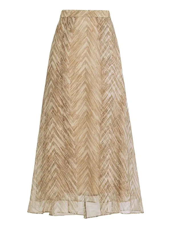 Brunello Cucinelli Silk Printed Maxi Skirt - Beige