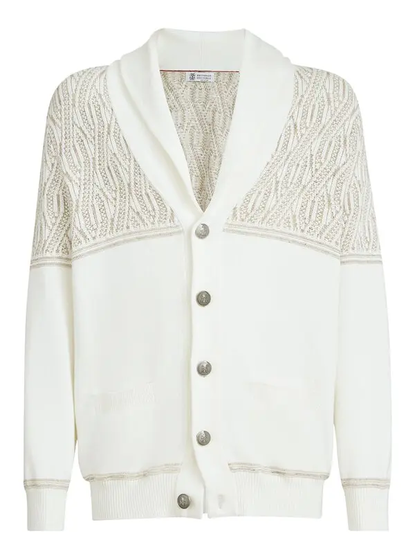 Brunello Cucinelli Jacquard Shawl-collar Cardigan - White