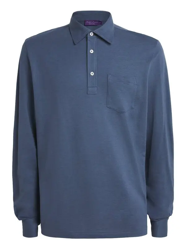 Ralph Lauren Purple Label Cotton-cashmere Long-sleeve Polo Shirt - Blue