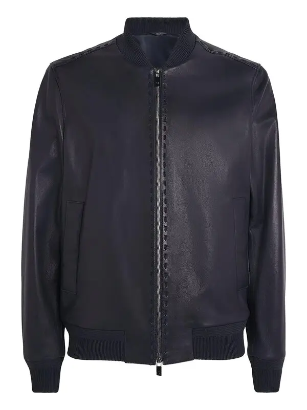 Pal Zileri Leather Bomber Jacket - Navy