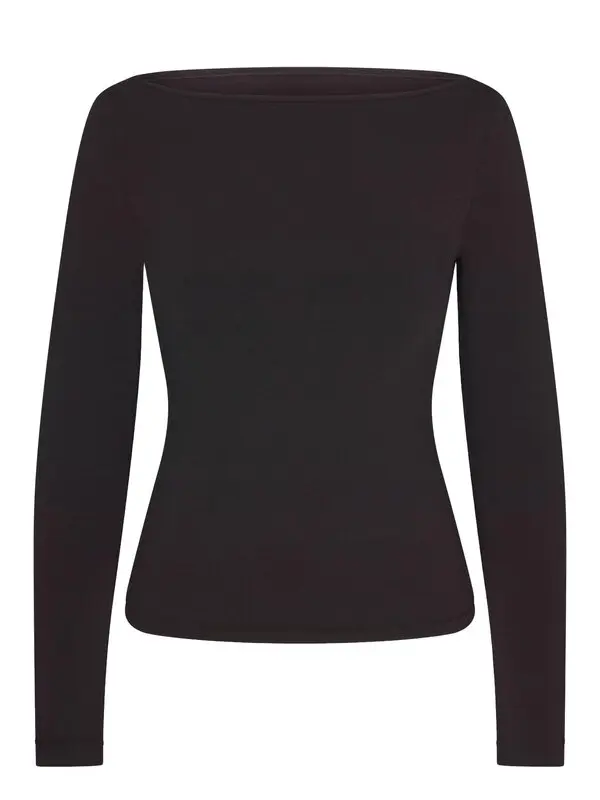 SKIMS Long Sleeve Cotton Jersey Boatneck Top - Soot