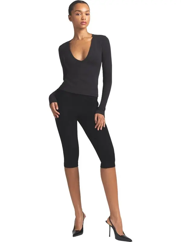 SKIMS Long Sleeve Plunge Top - Soot