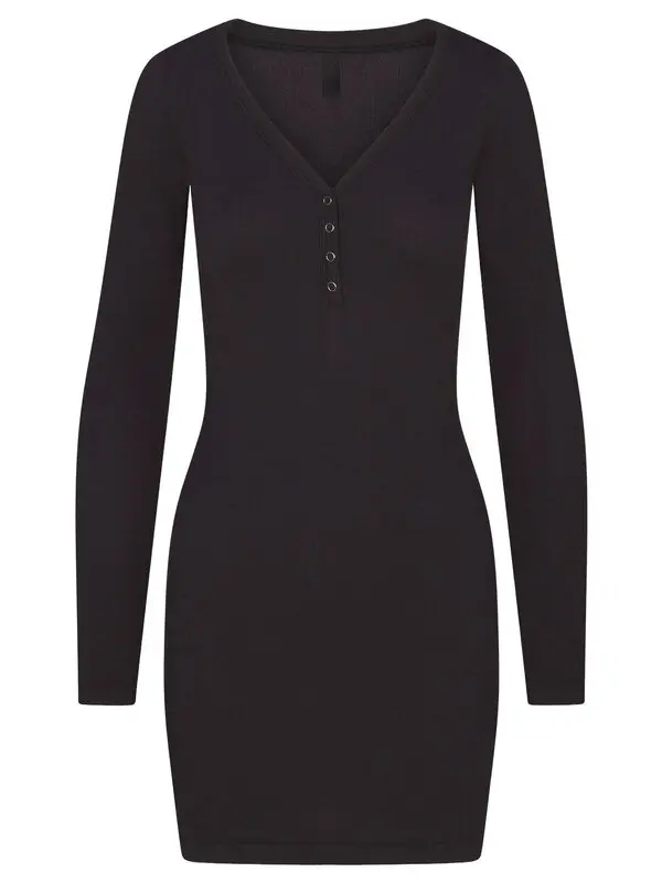 SKIMS Wool Rib Henley Dress - Obsidian