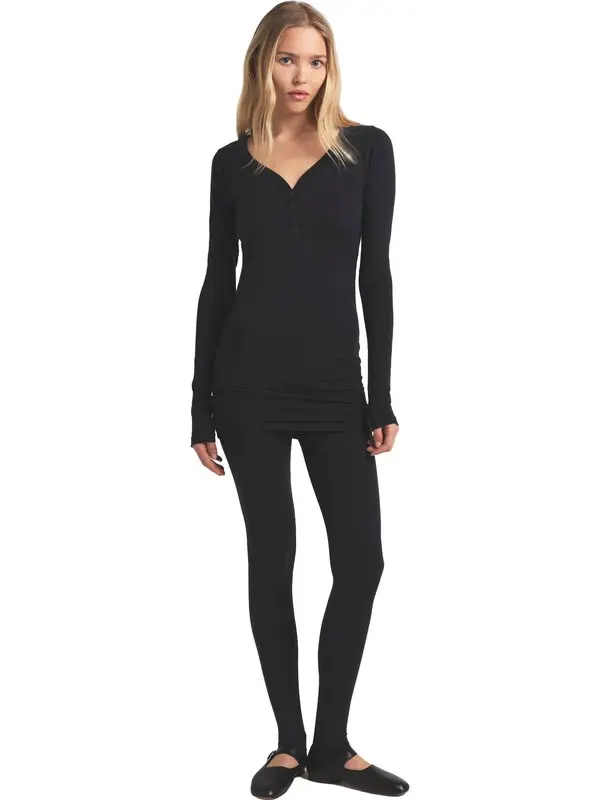 SKIMS Wool Rib Henley Dress - Obsidian
