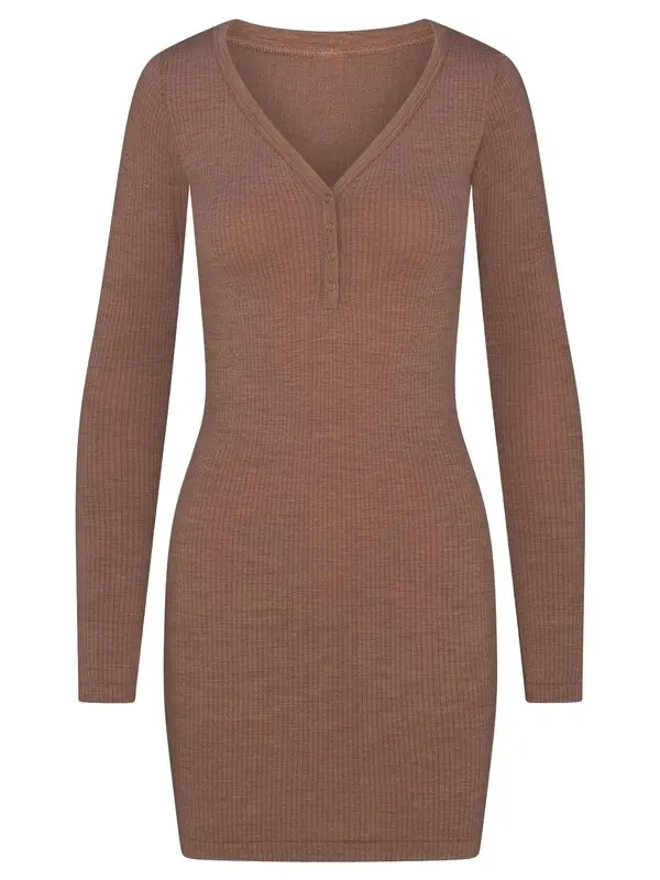 SKIMS Wool Rib Henley Dress - Sienna