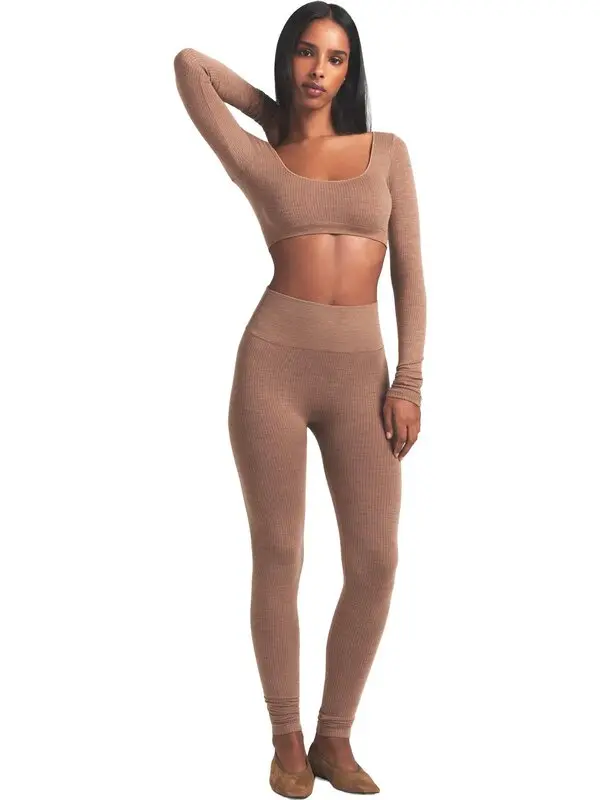 SKIMS High Waisted Legging | Pink | | Wool Rib - Sienna