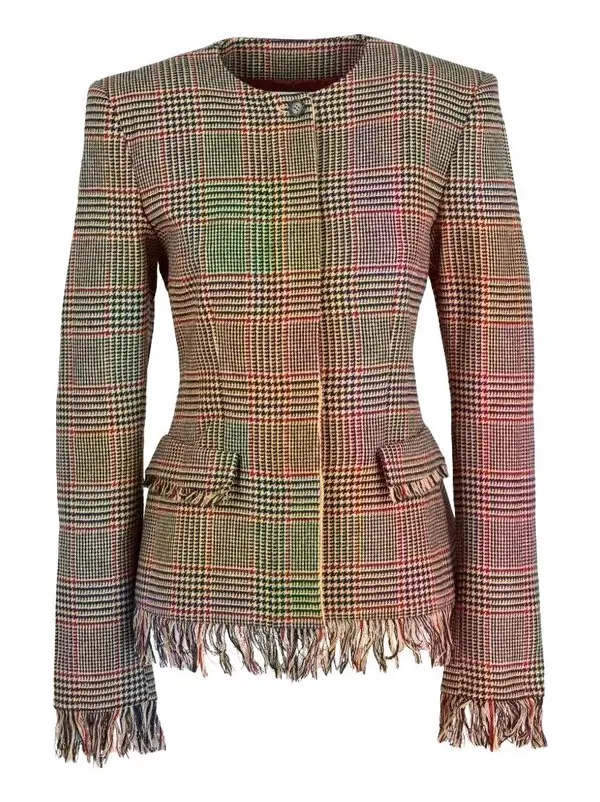 BASILE Tartan Fringe Jacket - Neutrals