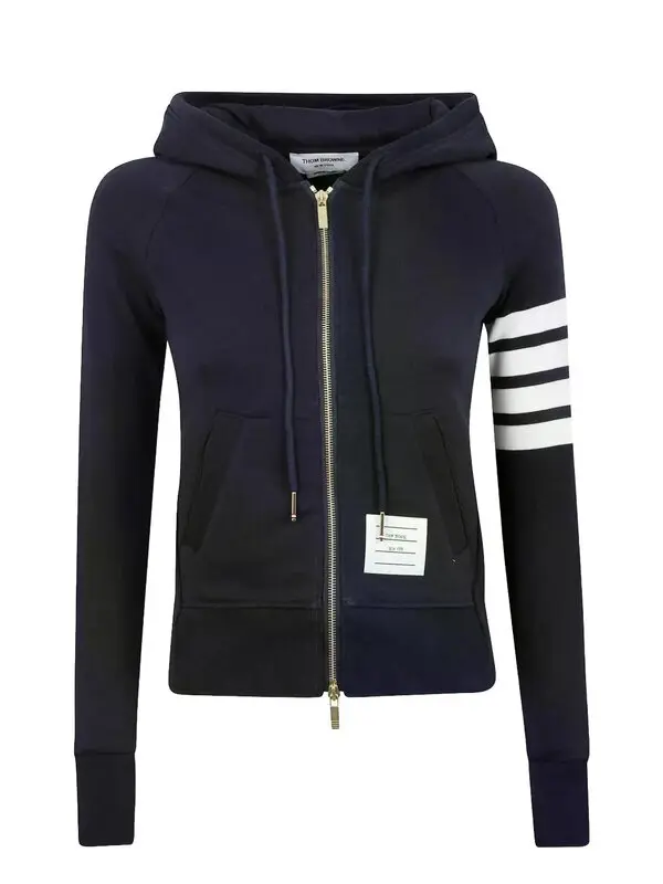 Thom Browne Drawstring Zip Hooded Sweatshirt - Blue