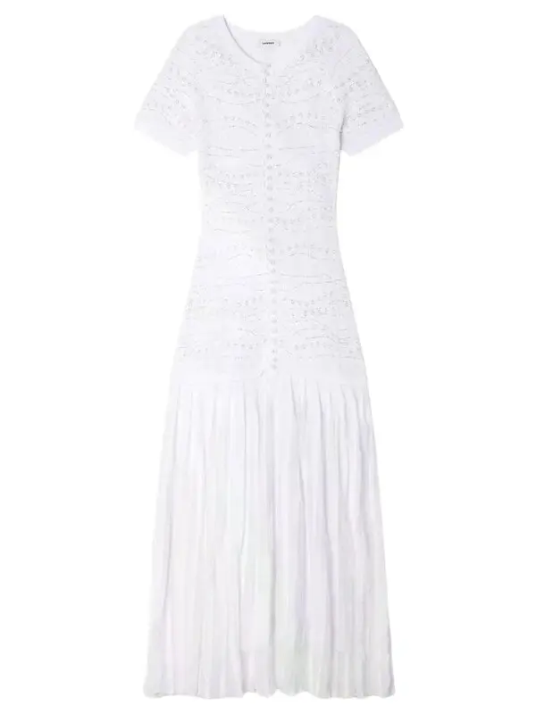 Sandro Textured Embellished Knitted Dress - White
