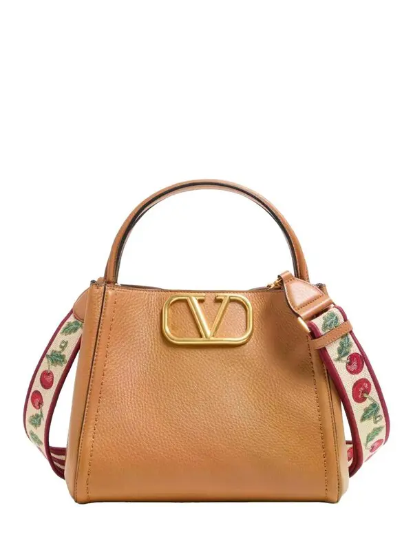 Valentino Garavani Alltime Medium Handbag With Embroidered Shoulder Strap - Brown