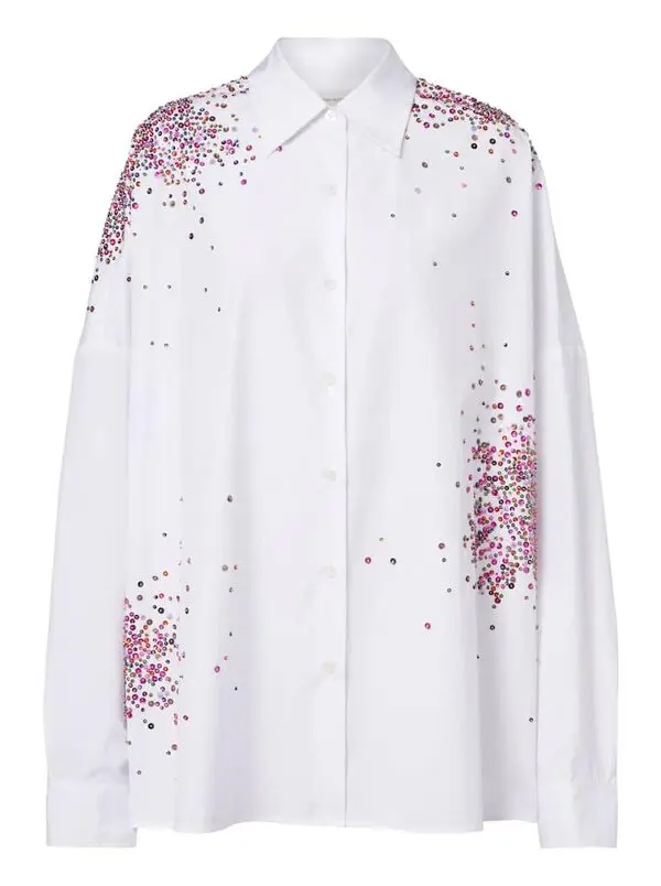Dries Van Noten Oversized Sequined Cotton Shirt - White