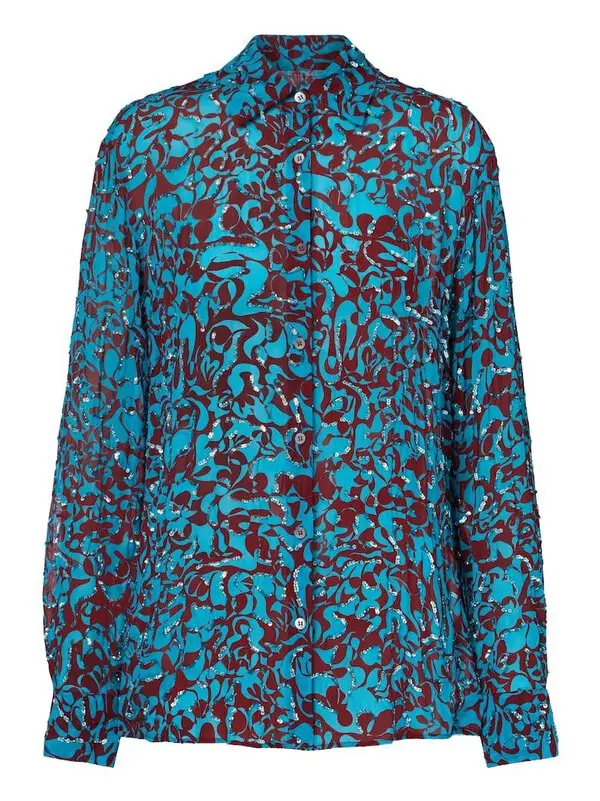 Dries Van Noten Printed Sequined Shirt - Blue