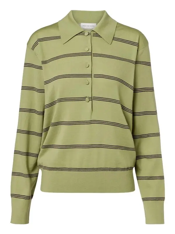 Dries Van Noten Striped Wool Polo Sweater - Green