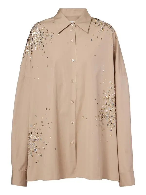 Dries Van Noten Sequined Oversized Cotton Shirt - Beige