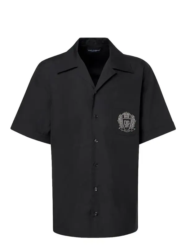Dolce & Gabbana Logo Cotton Poplin Bowling Shirt - Black