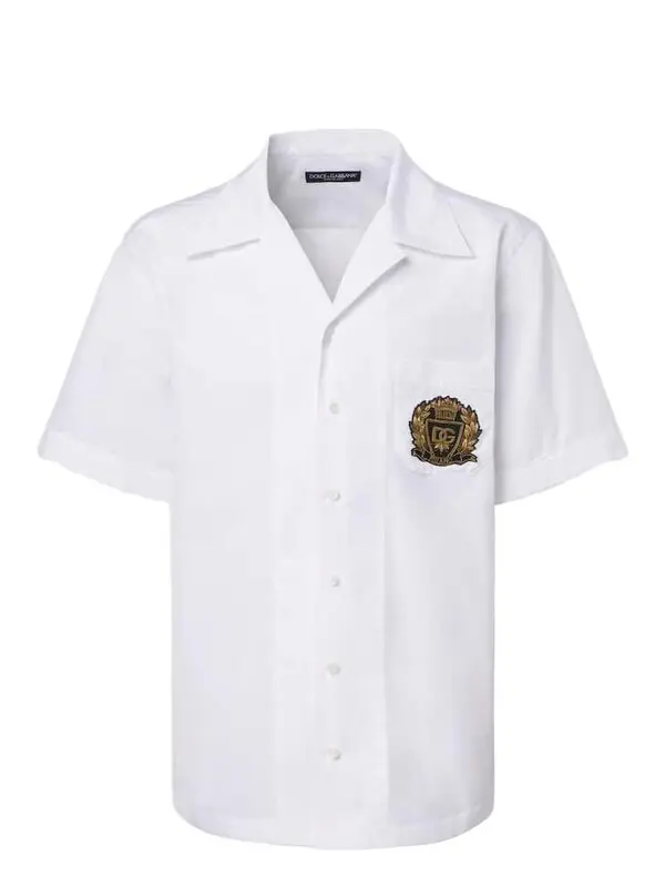 Dolce & Gabbana Logo Cotton Poplin Bowling Shirt - White