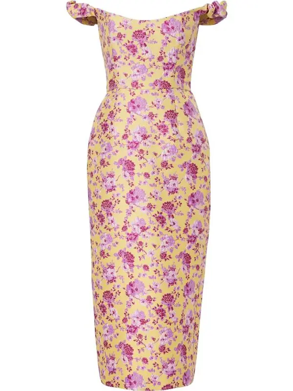 MARKARIAN Amara Floral Brocade Midi Dress - Yellow