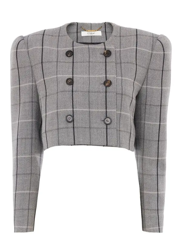 Chloé Wool Checkered Cropped Jacket - Multi