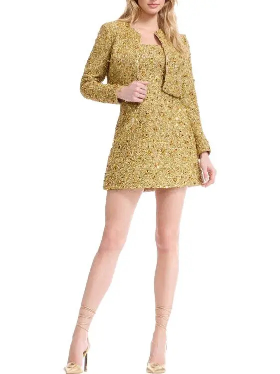 Dress The Population Sequin Embellished Open-front Jacket - Gold Multi
