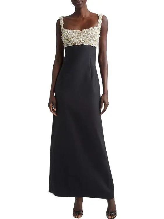 Oscar De La Renta Mother-of-pearl Embellished Bustier Gown - Black
