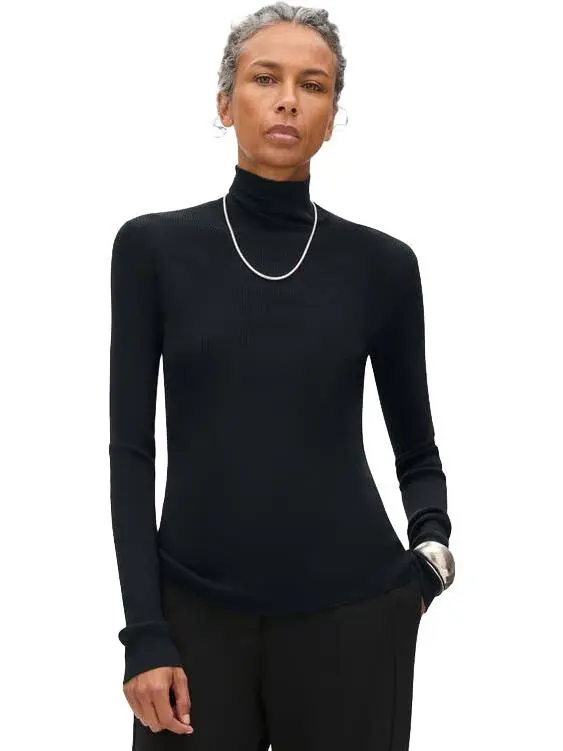 Another Tomorrow Ribbed Knitwear Turtleneck - Black