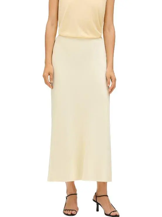 Another Tomorrow Satin Tea Length Slip Skirt - Butter