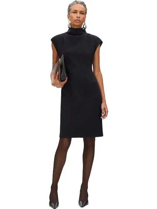 Another Tomorrow Double Face Cowl Neck Knee Length Dress - Black